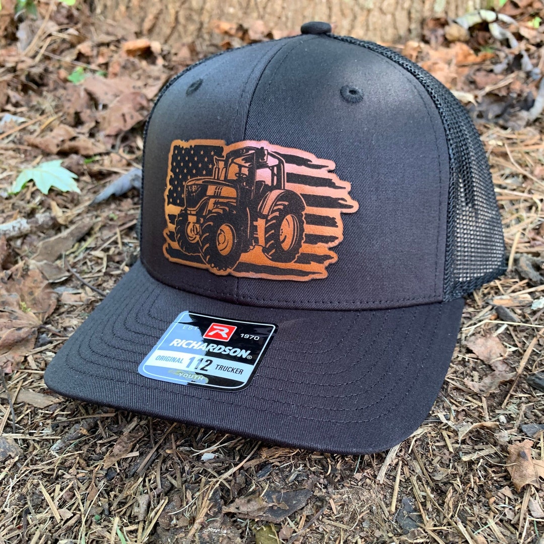 Leather Patch Hat, Tractor Hat, American Flag Hat, Trucker Cap, Farm ...