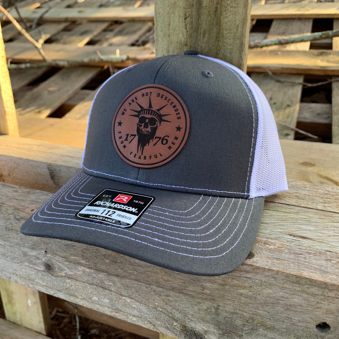Leather Patch Hat, Liberty Skull 1776 Hat, Patriotic Skull Hat, Trucker ...