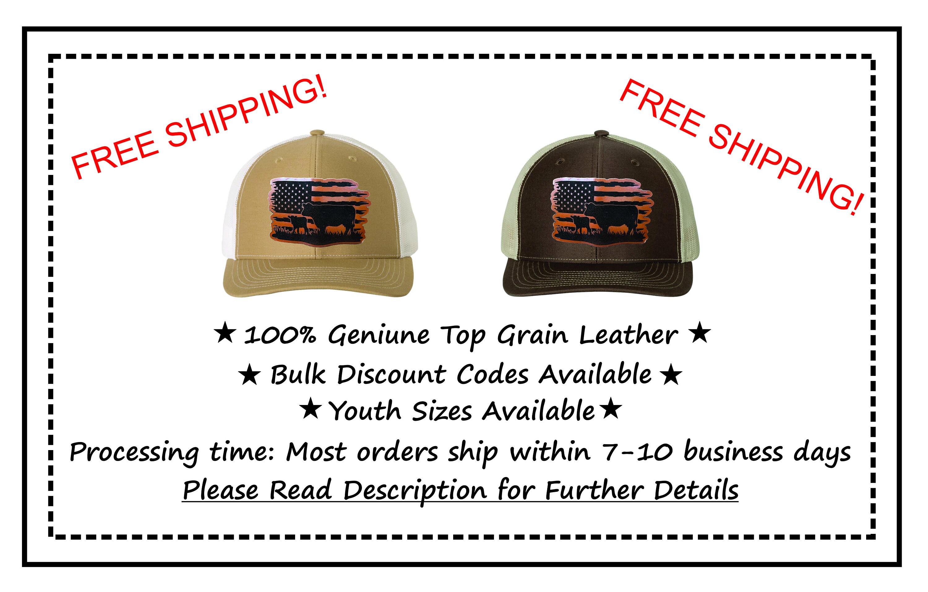 Leather Patch Hat, Cow Hat, American Flag Hat, Trucker Cap, Farm ...