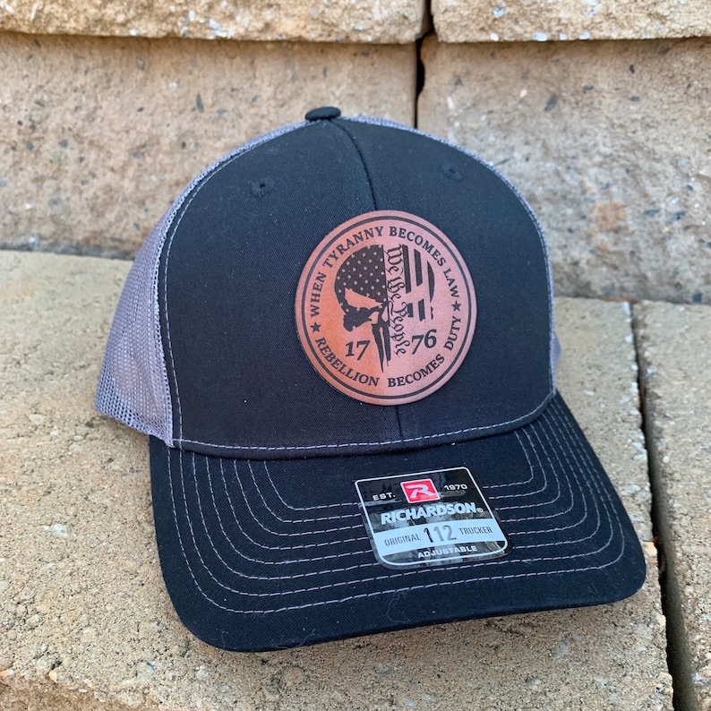 Leather Patch Hat, Patriotic Skull 1776 Hat, Trucker Cap, Liberty Hat ...