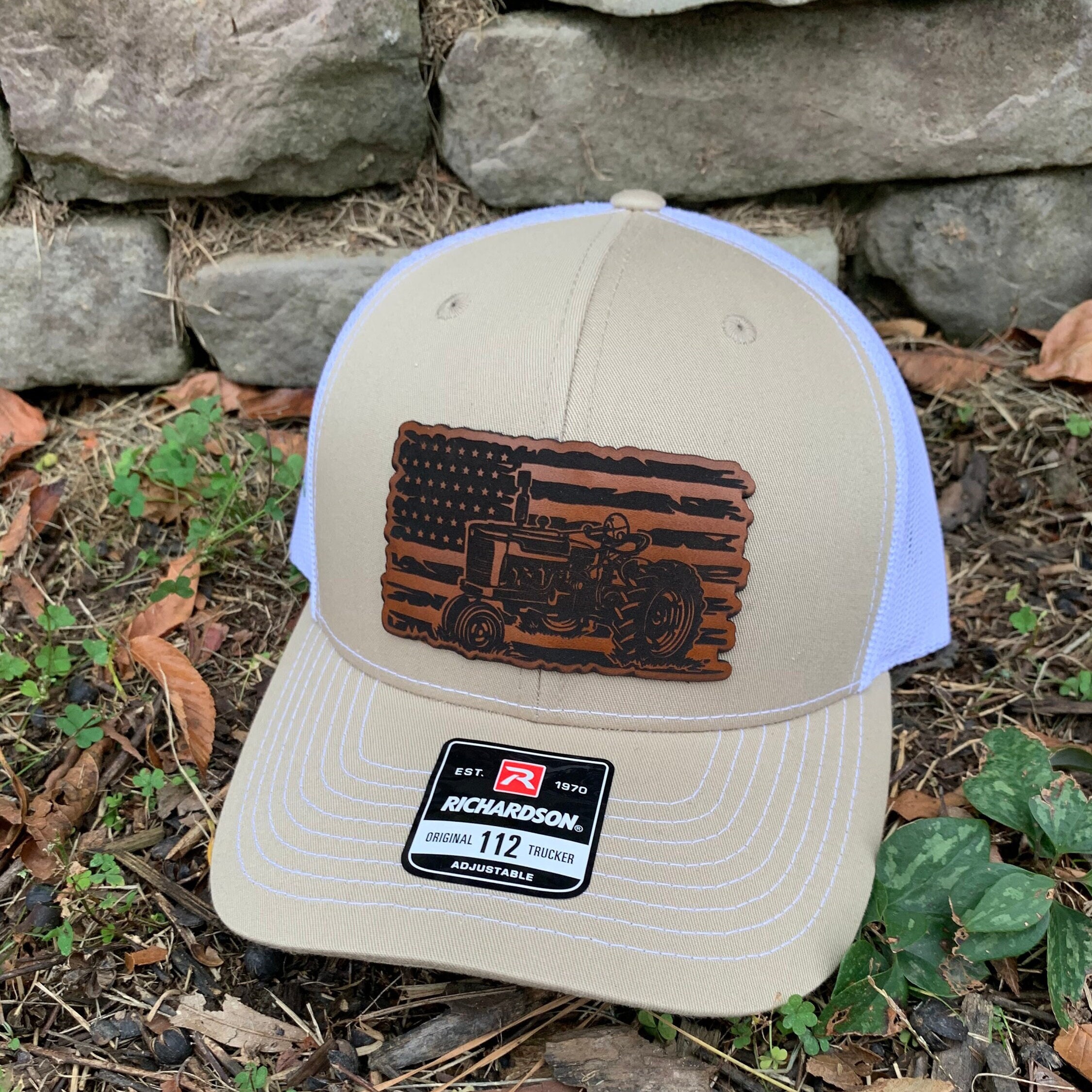 Leather Patch Hat, Tractor Hat, American Flag Hat, Trucker Cap, Farm ...