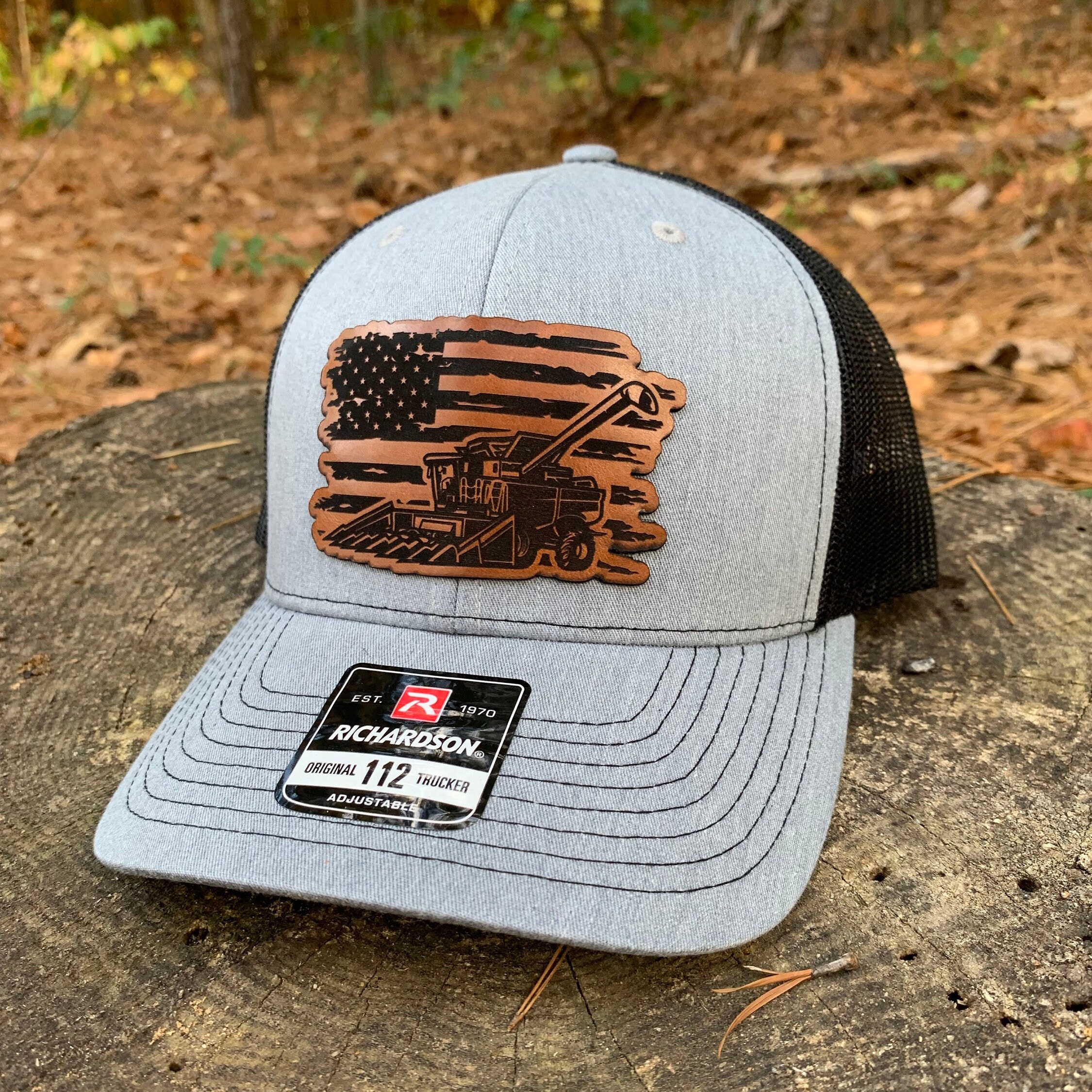 Leather Patch Hat, Combine Hat, American Flag Hat, Trucker Cap, Farm ...