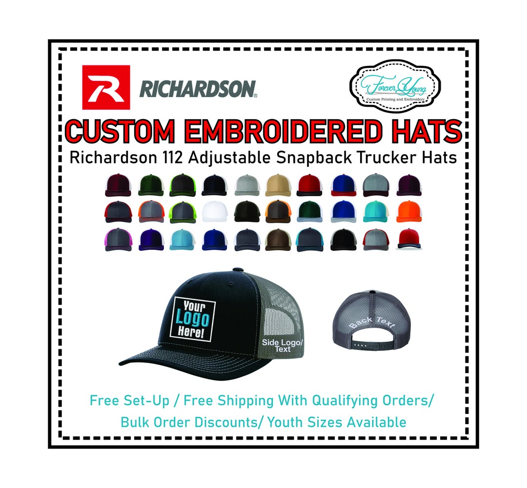 Custom Embroidered Hats, Richardson 112 Hats, Custom Text Hats, Trucker ...