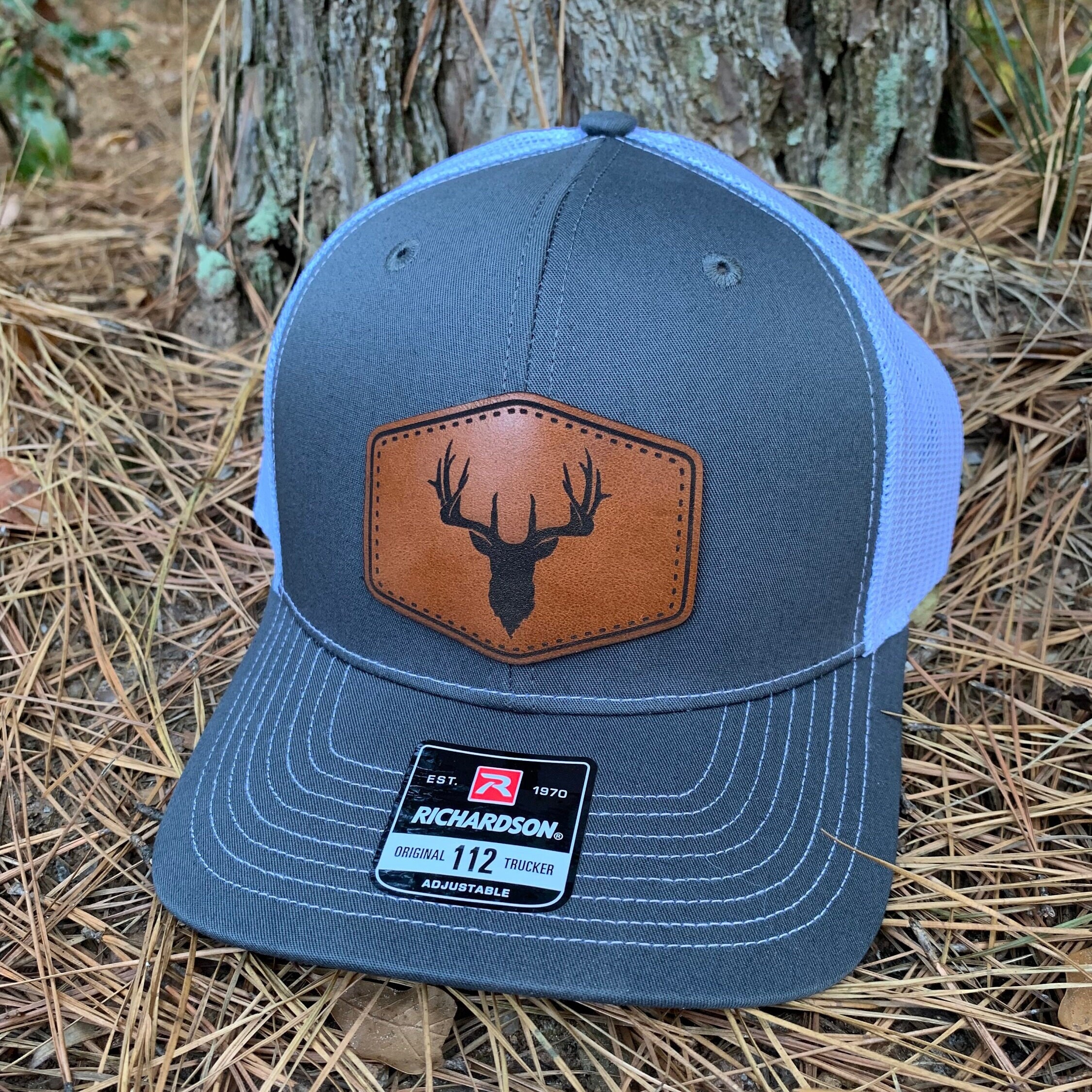 Leather Patch Hat, Deer Antler Hat, Hunting Hat, Trucker Cap, Outdoor ...