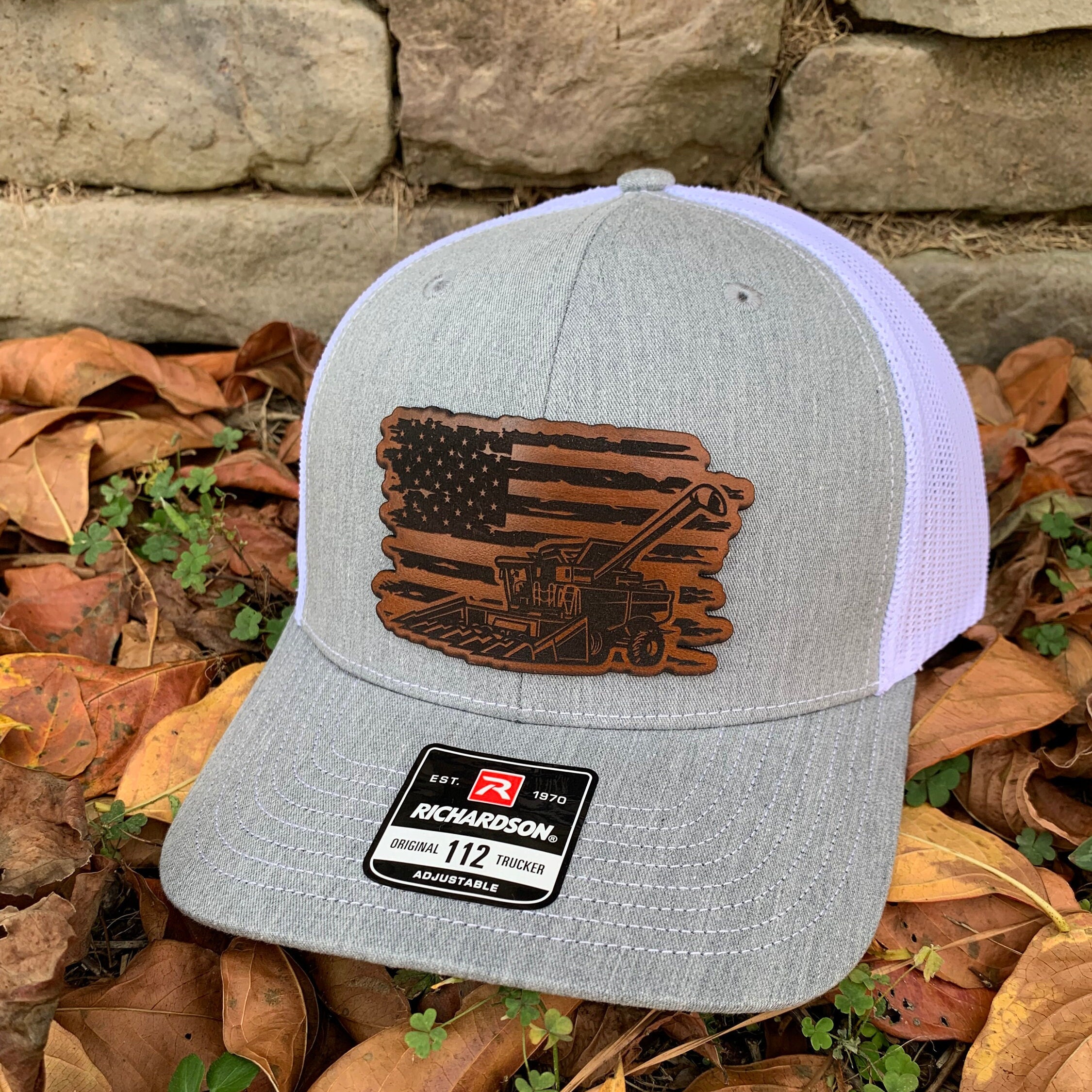 Leather Patch Hat, Combine Hat, American Flag Hat, Trucker Cap, Farm ...