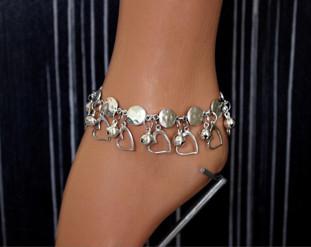 Bohemian Hippie Anklet With Hearts & Bells, Ethno Tribal Adjustable ...