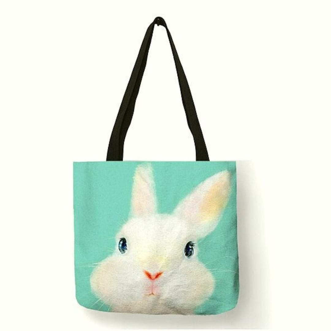 Little Bunny Shoulder Tote Bag, Bunny Rabbit Printed Eco Bag, Reusable ...