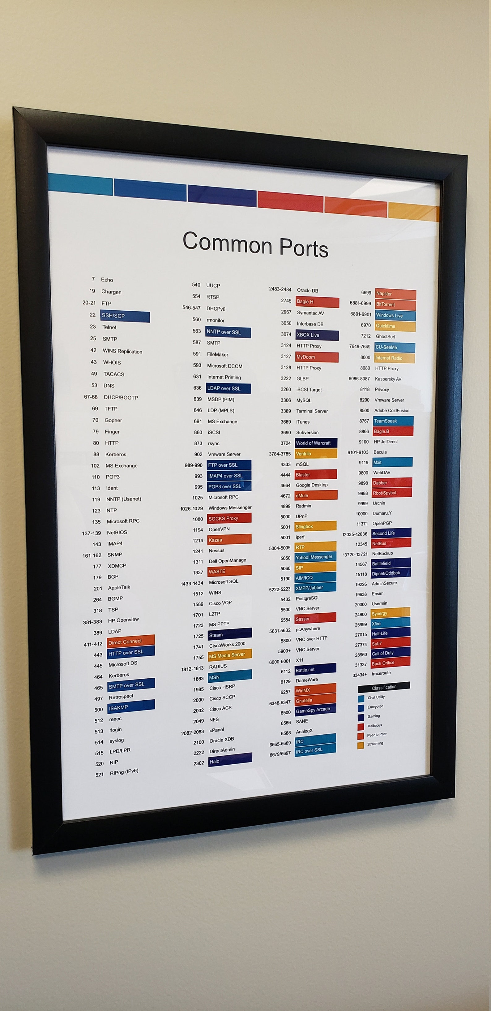 Common TCP/IP Ports and Protocols, Professional Computer Artwork, Information Technology Poster ...