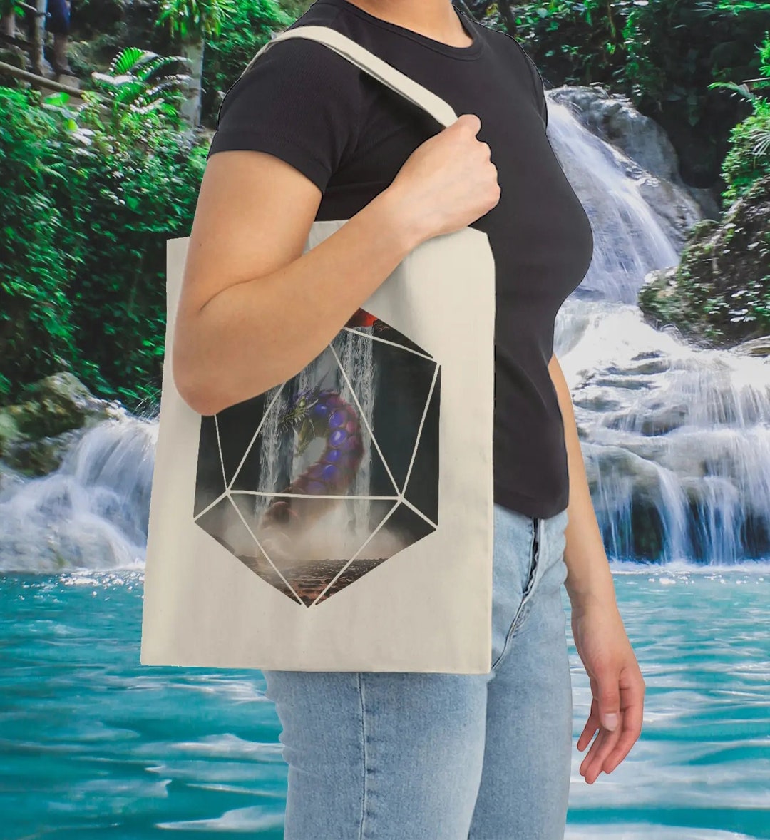 D20 Dragon Tote, Dnd Scene, Dungeons and Dragons Art Bag, D&D Tote ...