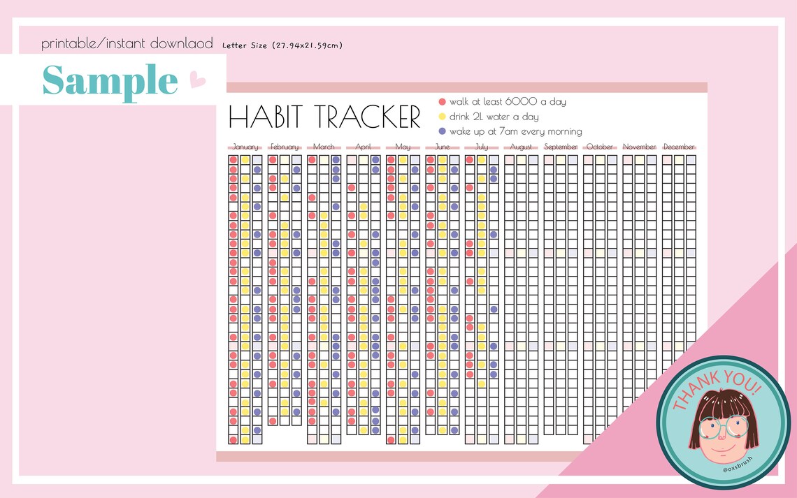 Printable Yearly Habit Tracker: A4 Letter Size (digital Download) - Etsy