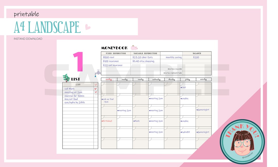 Monthly Calendar Template, Printable, A4 Landscape, A4 Portrait, A5 Two ...