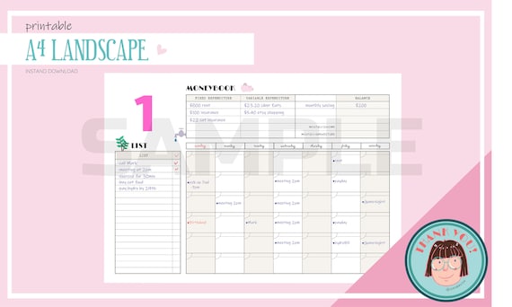 Monthly Calendar Template Printable A4 Landscape A4 - Etsy