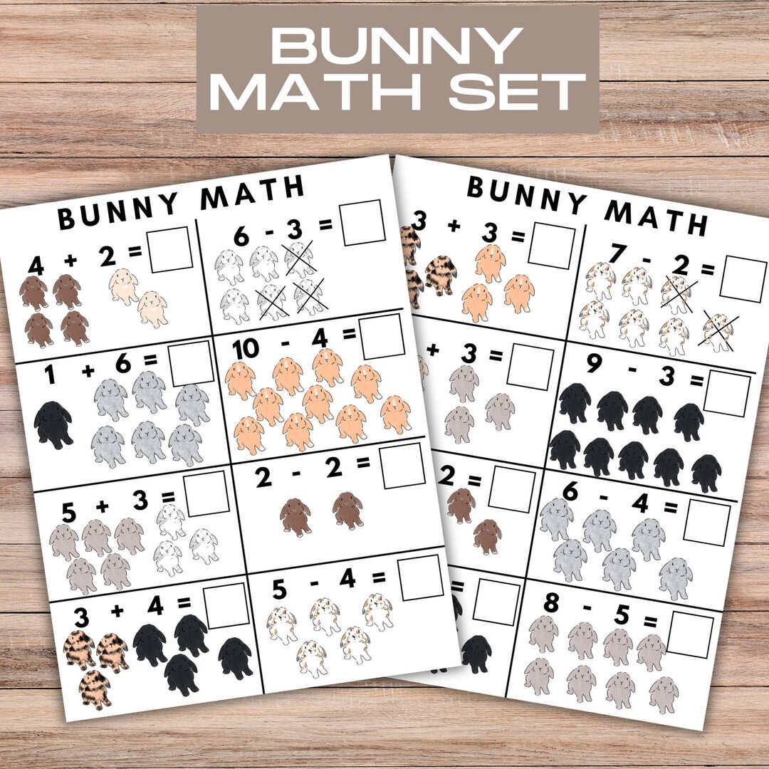 Bunny Math Set, Addition Subtraction, Kindergarten Math Pages - Etsy