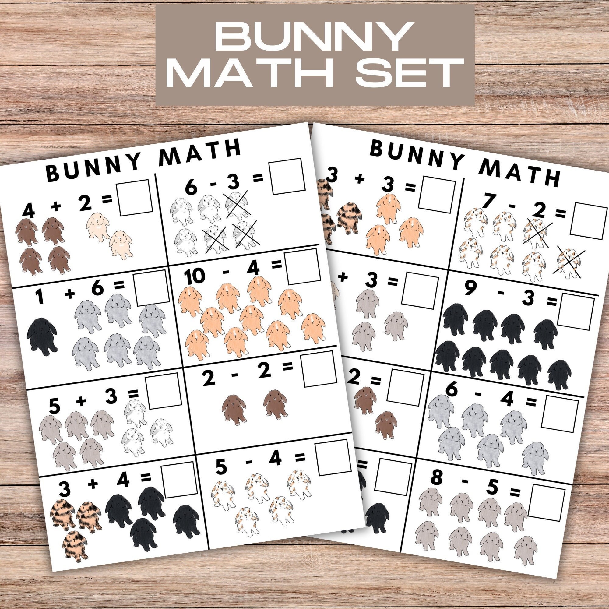 Bunny Math Set, Addition Subtraction, Kindergarten Math Pages - Etsy