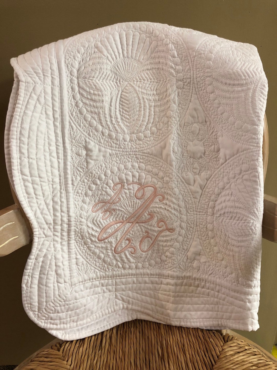 Monogrammed Baby Quilt - Suzanne Font - Heirloom Baby Quilt - Baby Girl ...