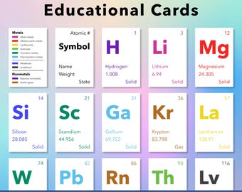 Periodic Table of Elements Cards · Educational Cards · Flash Cards - Etsy