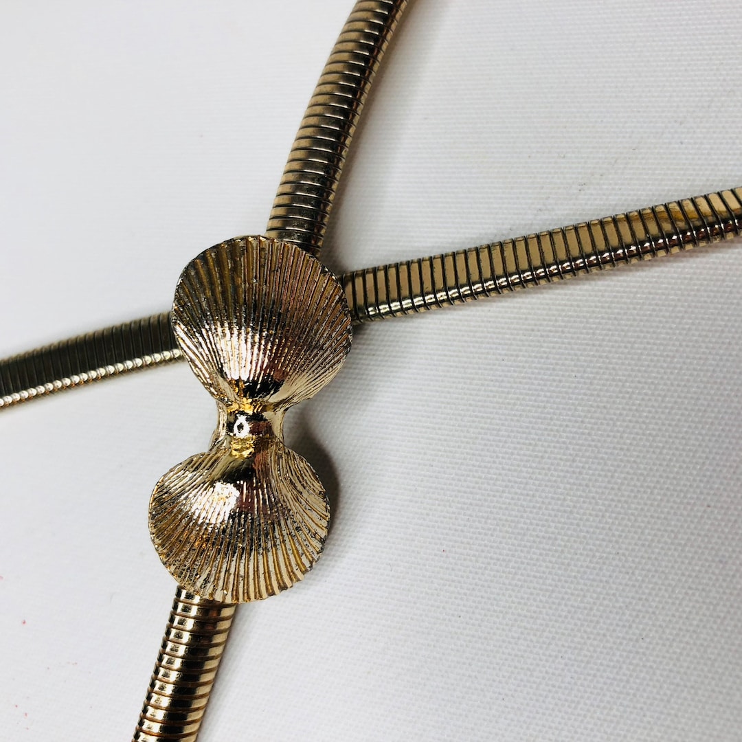 VTG 70s Shell Clasp Belt, Flat Gold Chain Waistband, Twin Meeting Sea ...