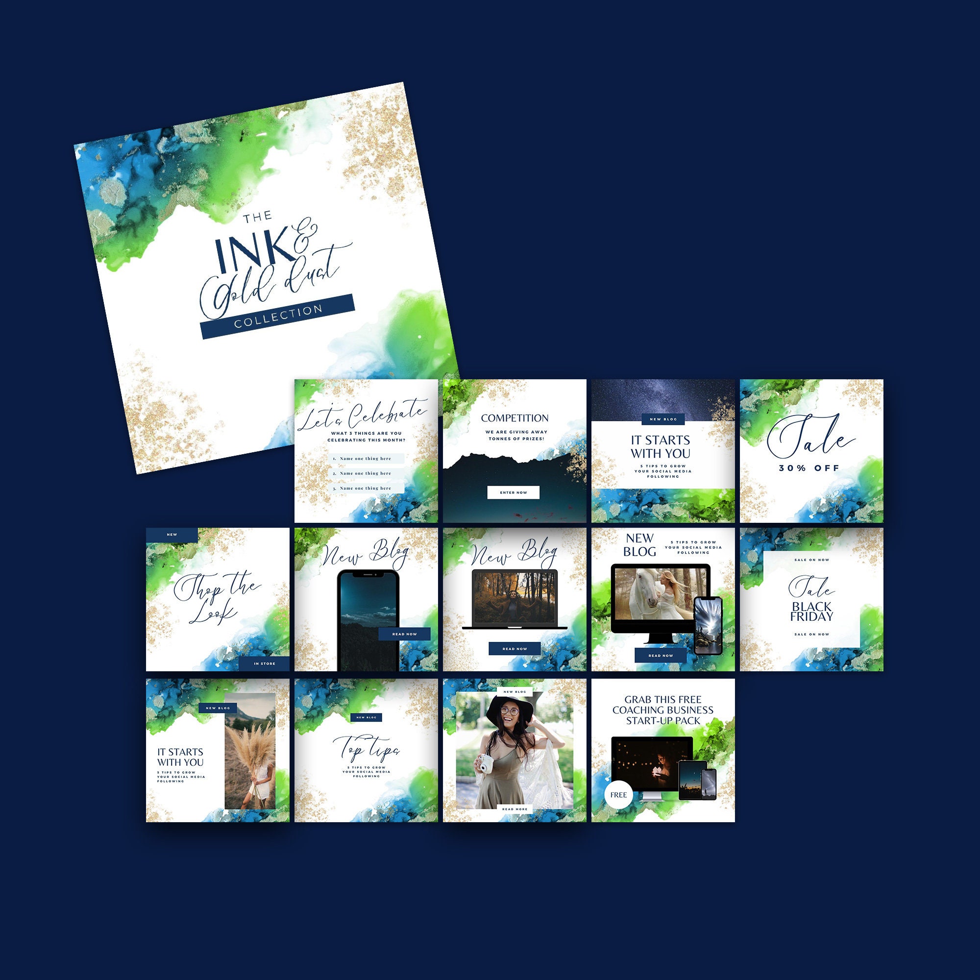 Alcohol Ink Instagram Post Templates Wellness and Health - Etsy