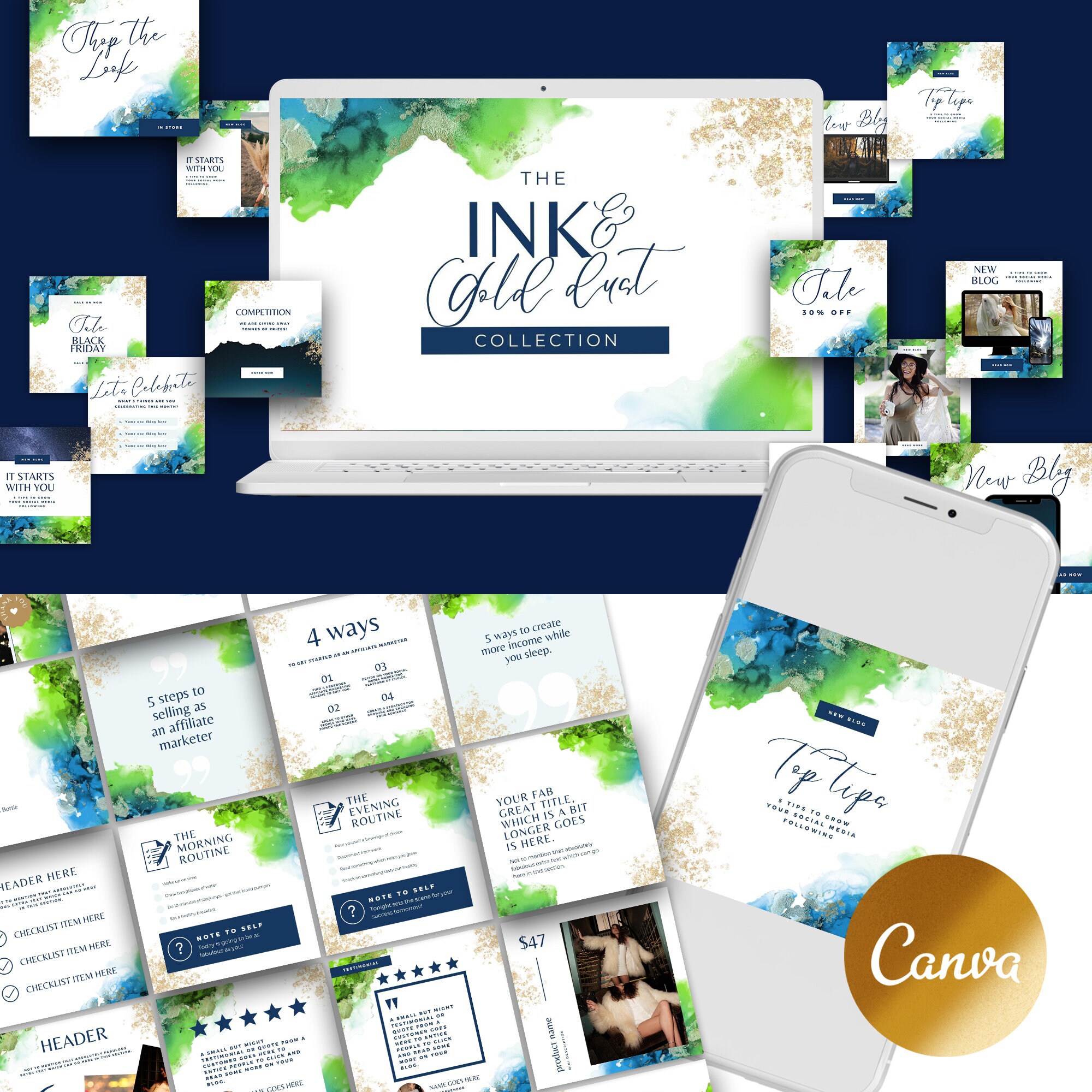 Alcohol Ink Instagram Post Templates Wellness and Health - Etsy