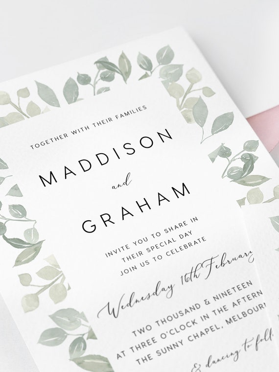 Leaves Wedding Invitation INSTANT DOWNLOAD Greenery Wedding | Etsy
