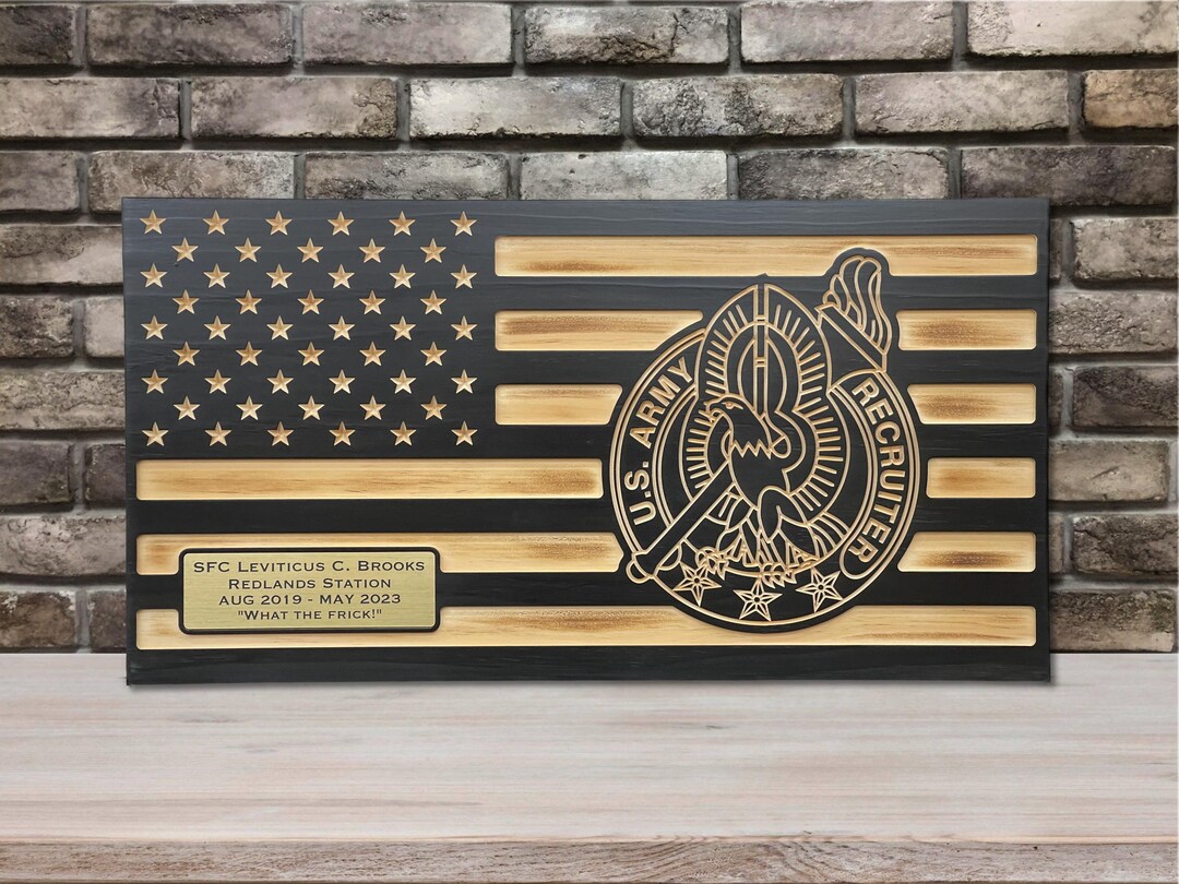 Army Recruiter Badge Wooden Flag Gift , Personalized , Ebony Color ...