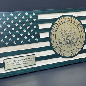 Personalized Wooden U.S. Army Flag Plaque, Military Green in Color ...