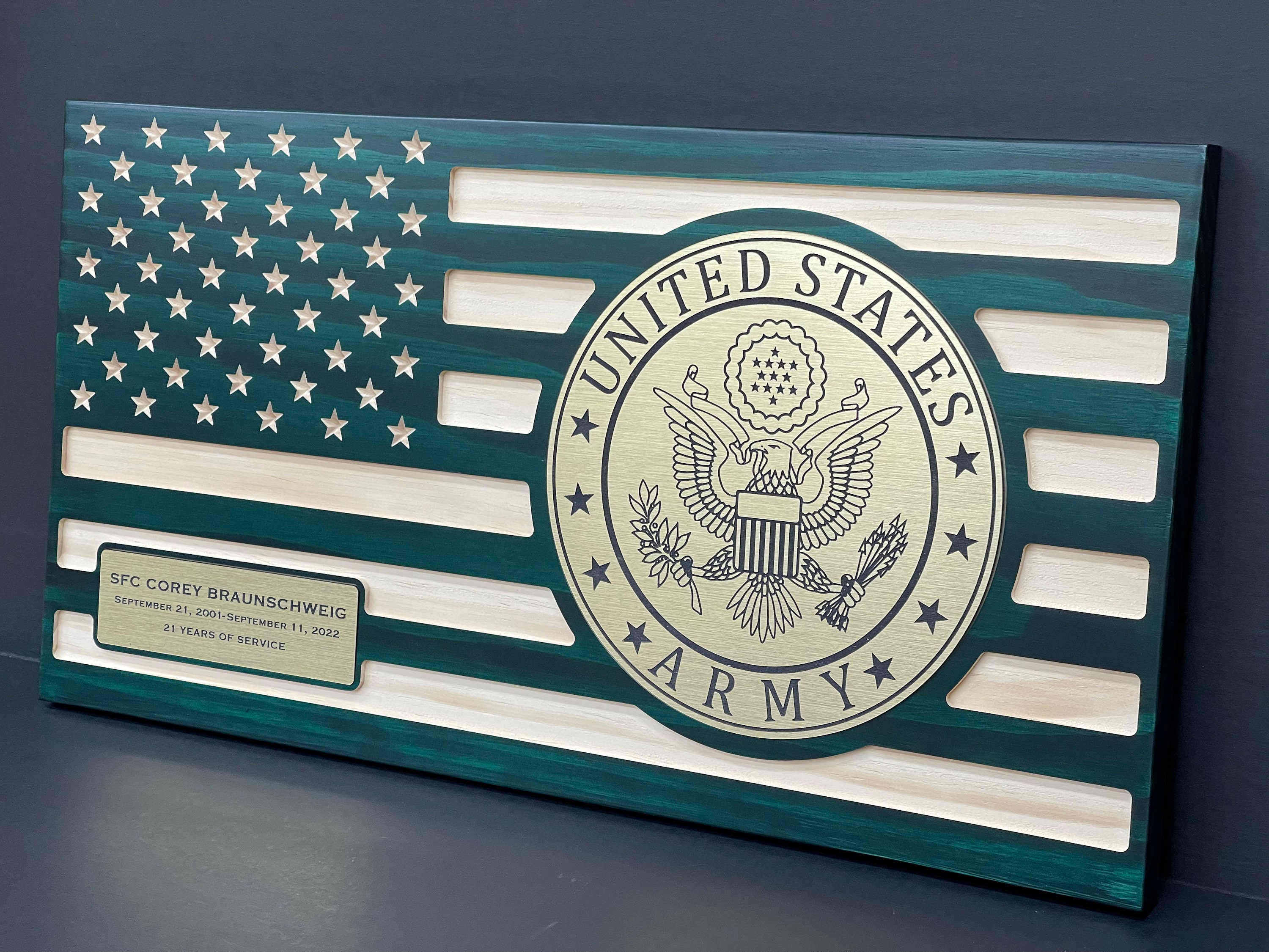 Personalized Wooden U.S. Army Flag Plaque Military Green in - Etsy