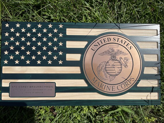 Personalized Wooden US Marine Flag Plaque Military Green - Etsy