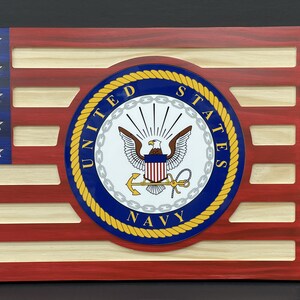 Personalized Wooden US Navy Flag Plaque With Full Color Emblem , Flush ...