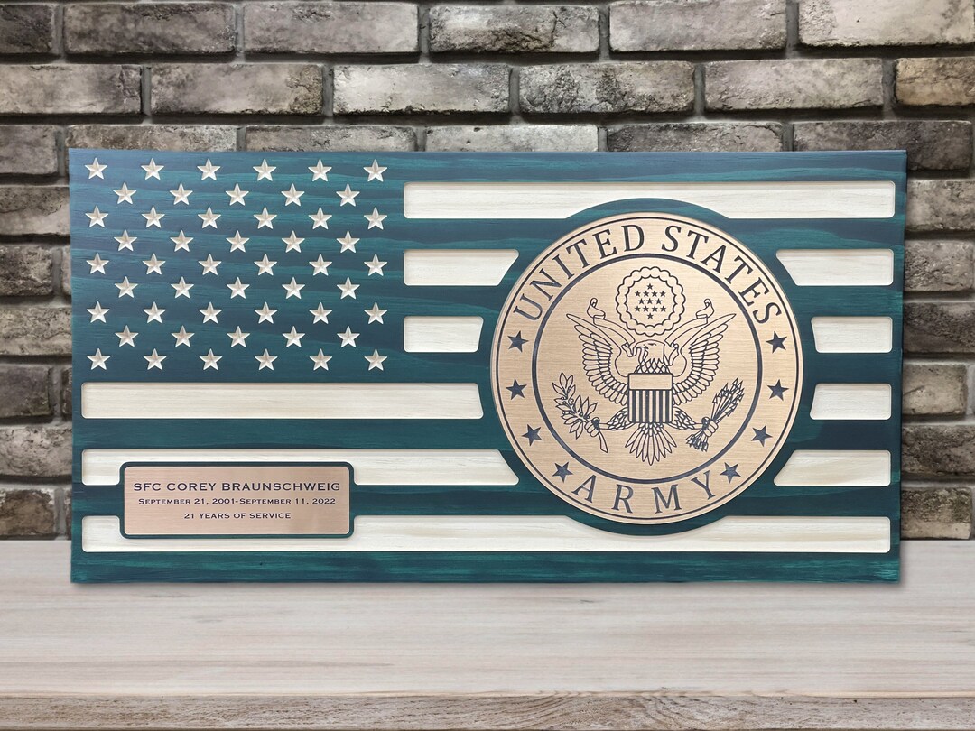 Personalized Wooden U.S. Army Flag Plaque, Military Green in Color ...
