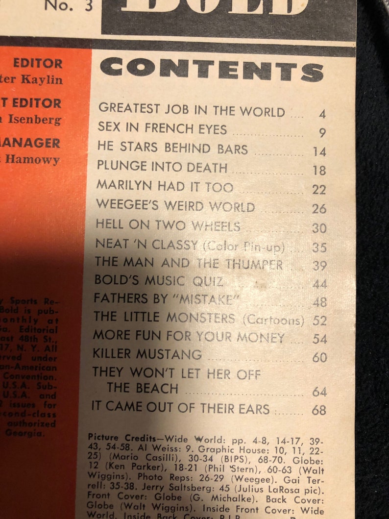 Vintage April 1958 Bold Magazine Pin Ups - Etsy