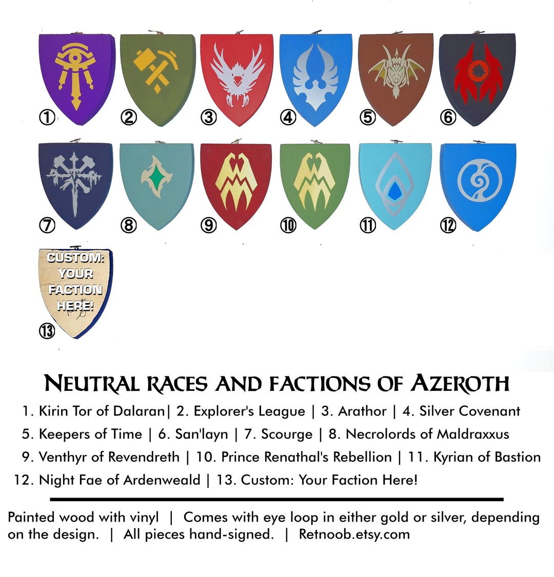 Warcraft Neutral Factions, Races, and Covenants Crests - Shield Plaque ...