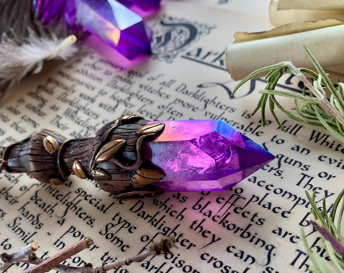 Dark Crystal Wand - Purple and Gold Wand - Hand Carved Magic Wicca Wand ...