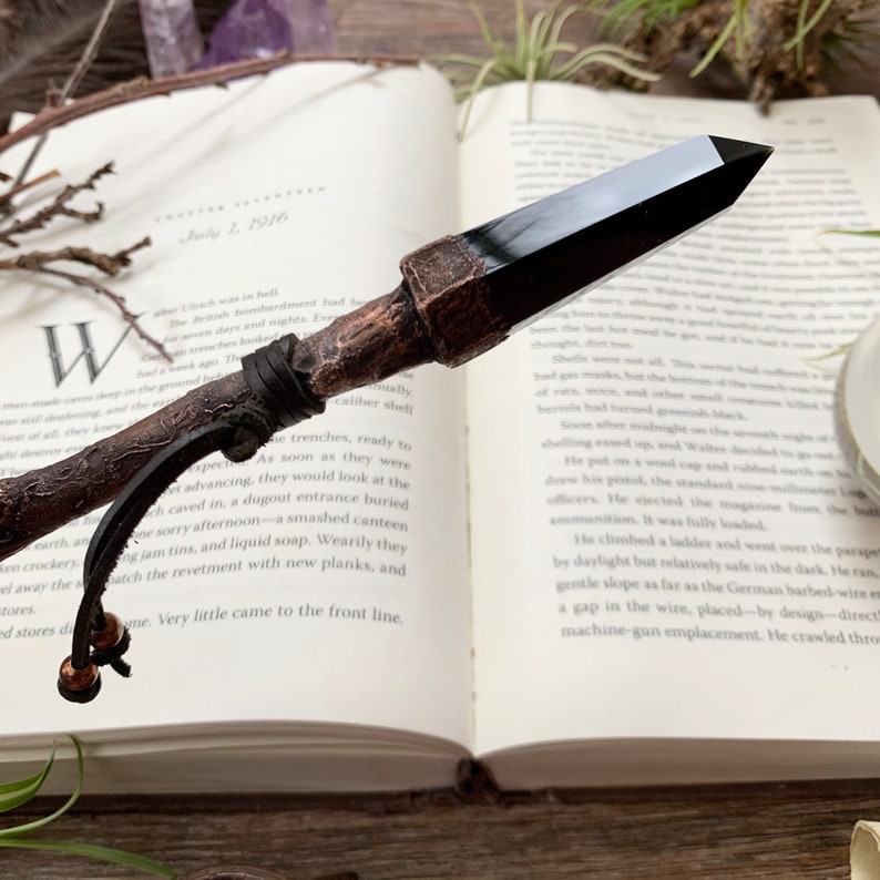 Dark Obsidian Crystal Wand: Handmade Copper Electroformed Wicca Tool - Etsy