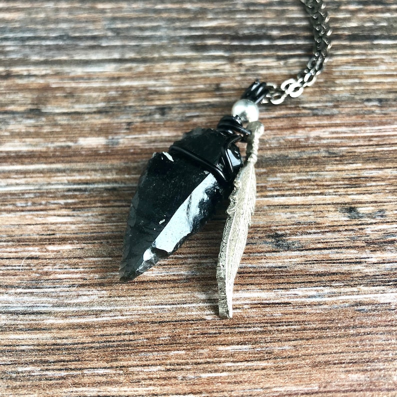 Obsidian Arrowhead Chain Necklace Arrow Head Gypsy Boho - Etsy