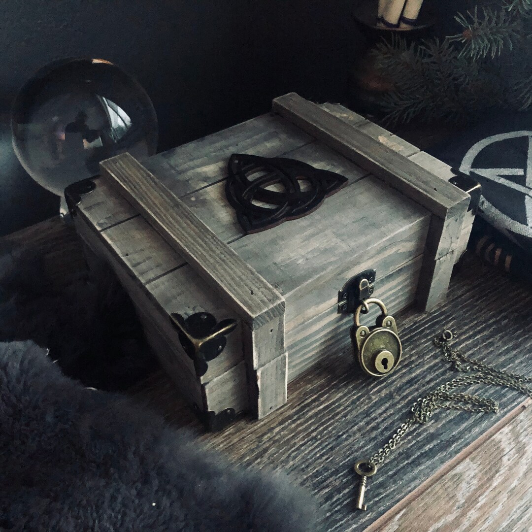 Wiccan Ashwood Altar Box Triquetra Design Reclaimed Wood Ritual Shadow ...