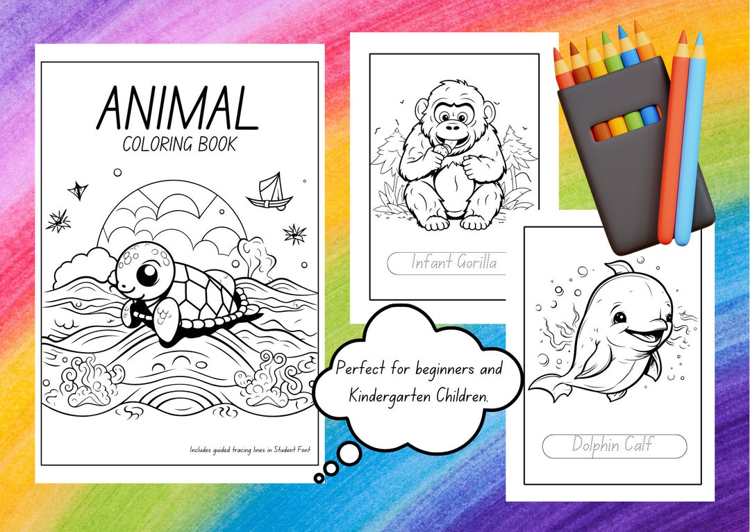 Animal Colouring Book Includes Handwriting Guidelines in School Font ...