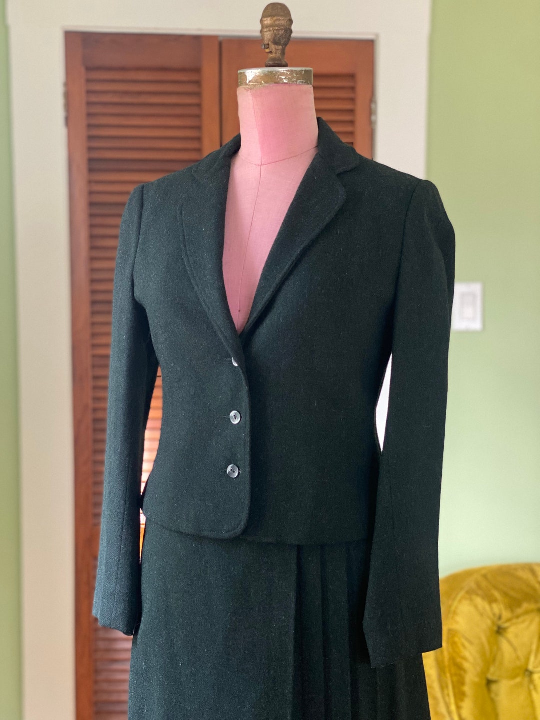 1960s Dark Green Wool Two Piece Skirt & Jacket Set - Etsy