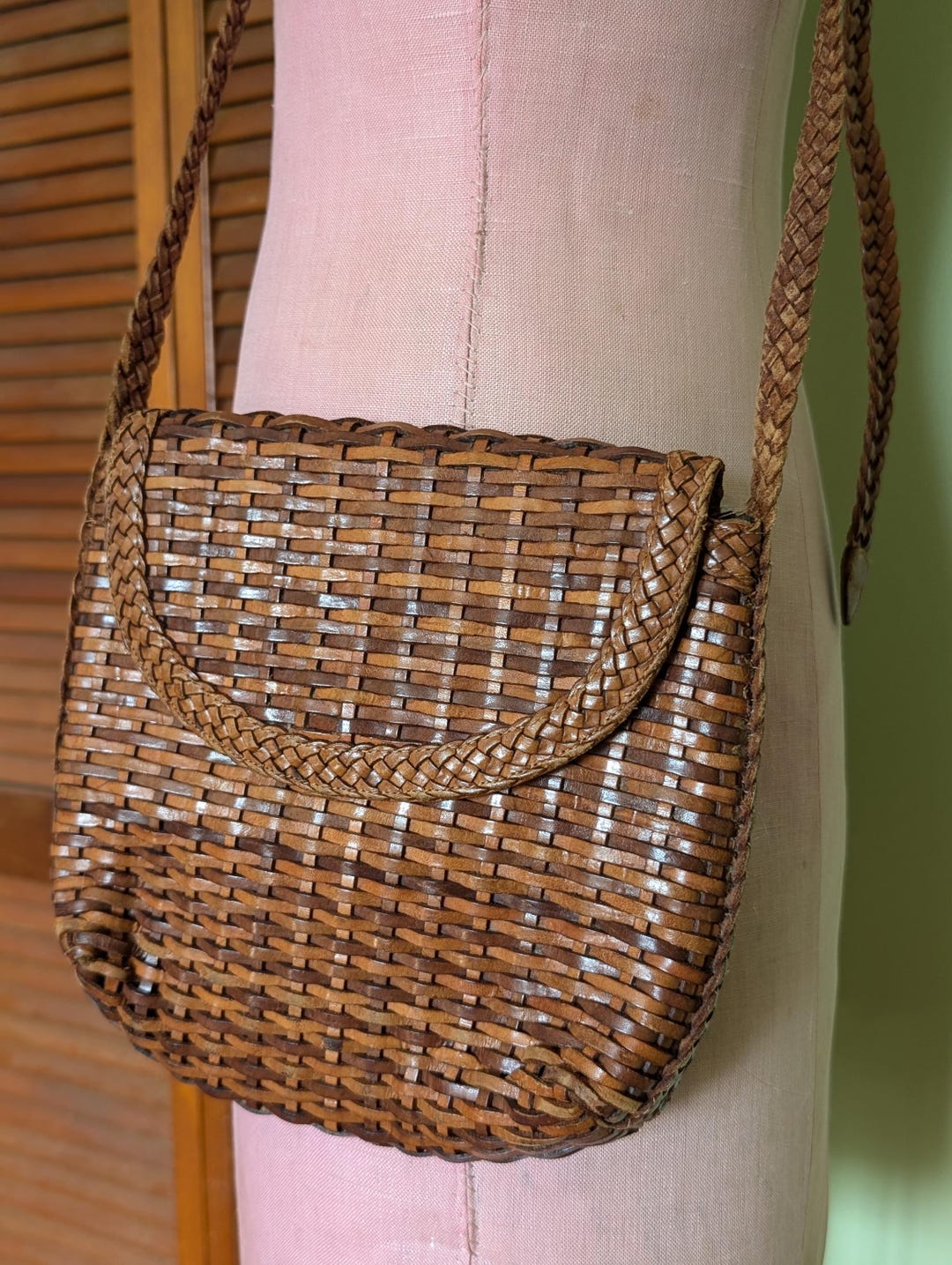 Vintage Braided Brown Leather Crossbody Bag - Etsy