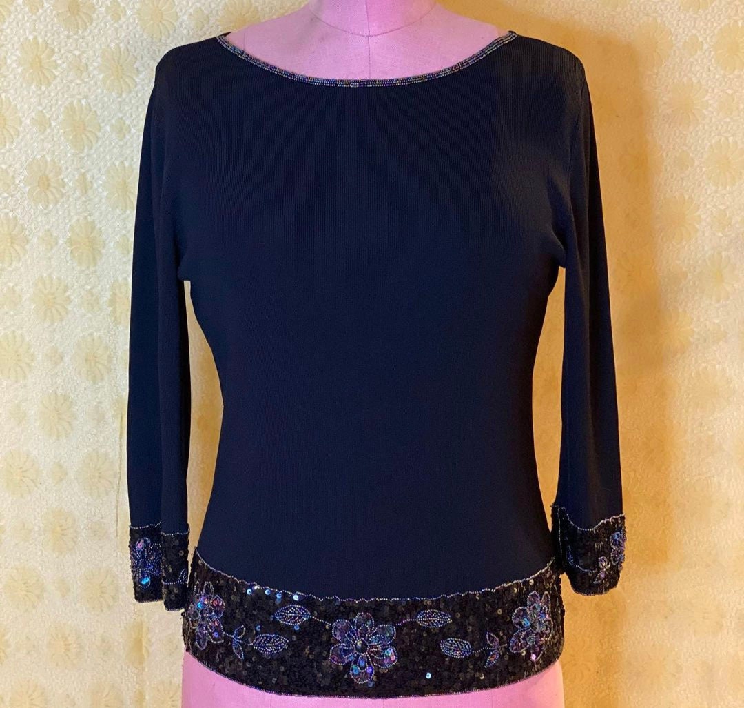 Y2K Black Top With Beading - Etsy