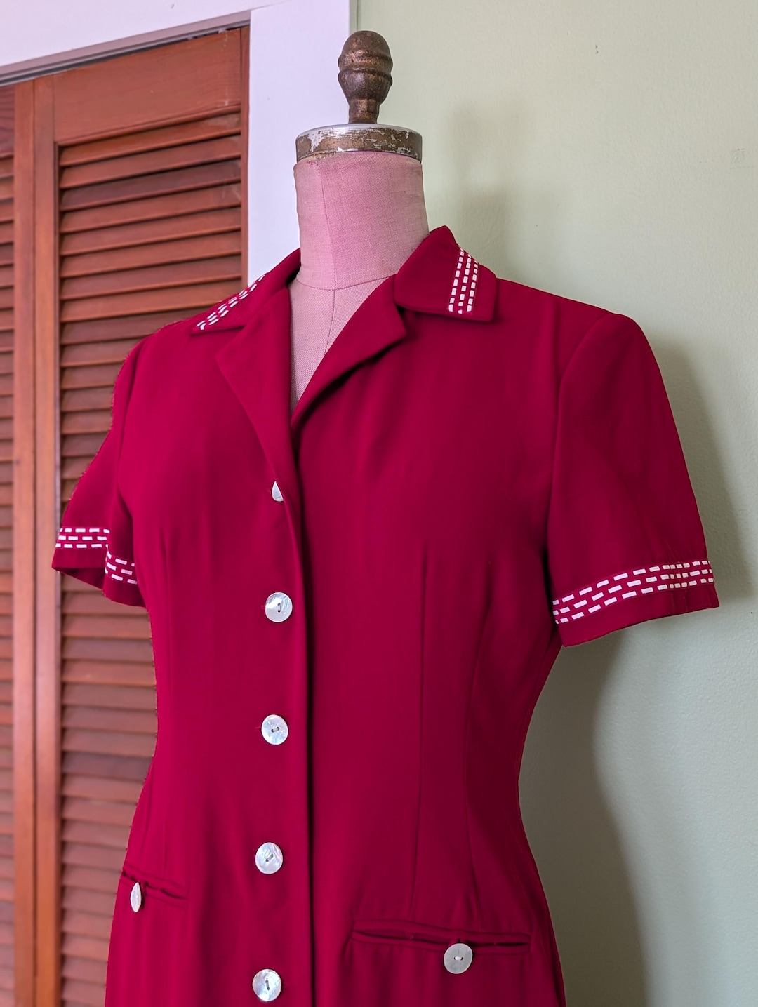 90s Long Red Dress Button up Front Mother of Pearl Buttons 1990s Does ...