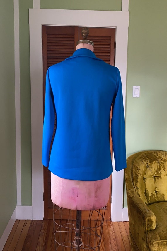 1970s Cerulean Blue Button Down Long Sleeve Top with … - Gem