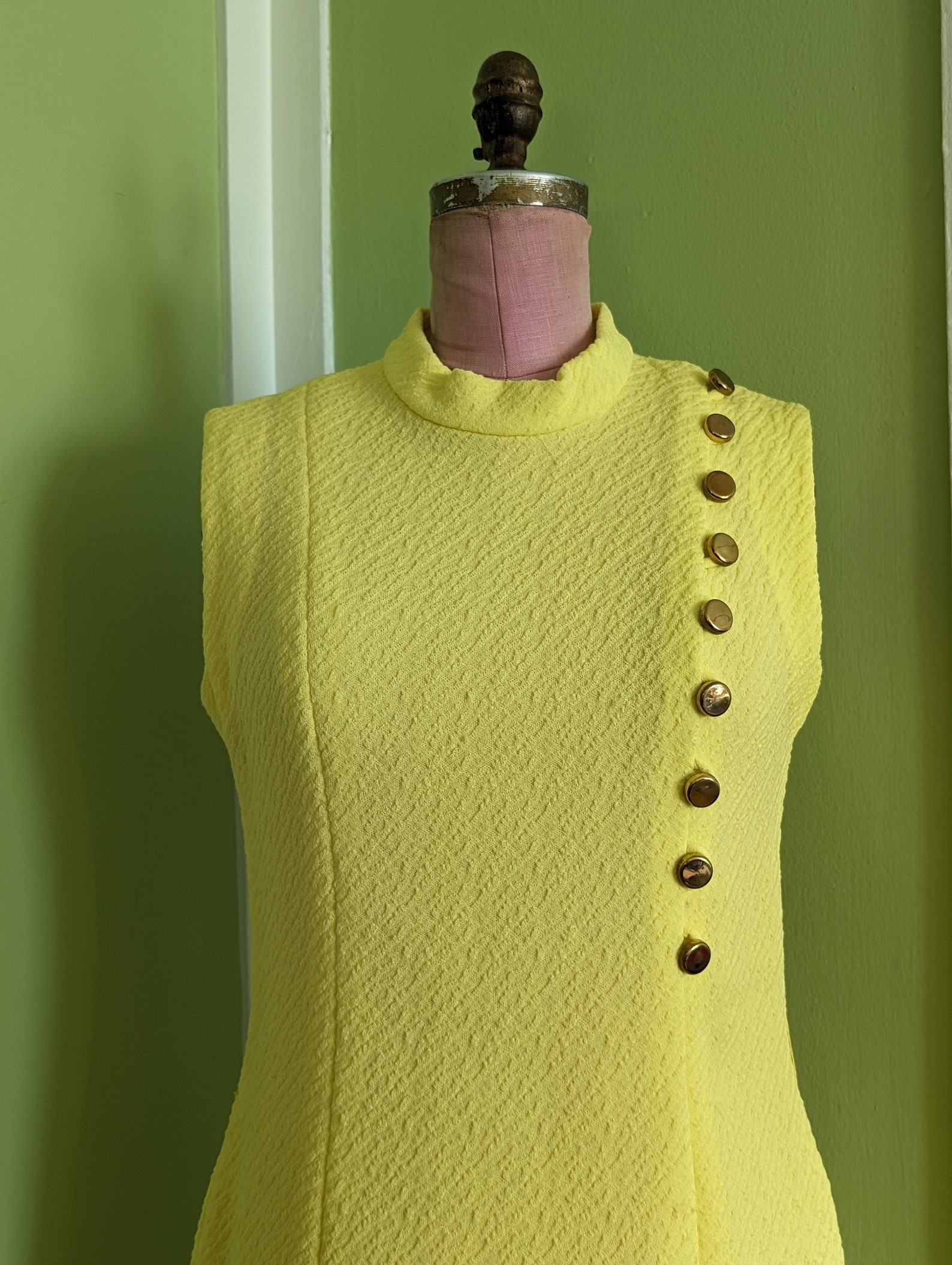 1960s Yellow Dress With Asymmetrical Gold Buttons on Bust - Etsy