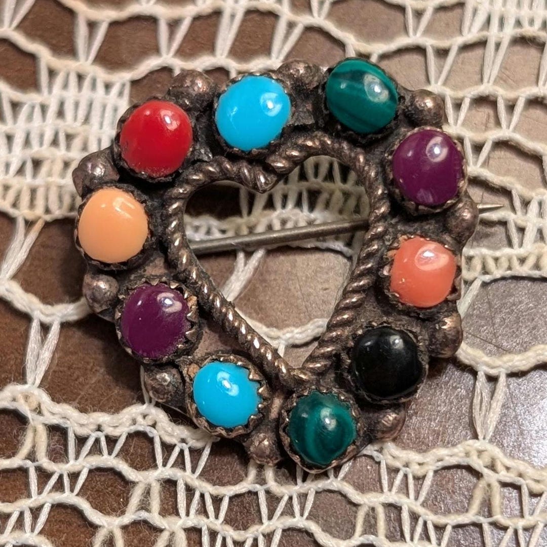 Navajo Native American Multi Stone Sterling Silver Heart Brooch Pin - Etsy