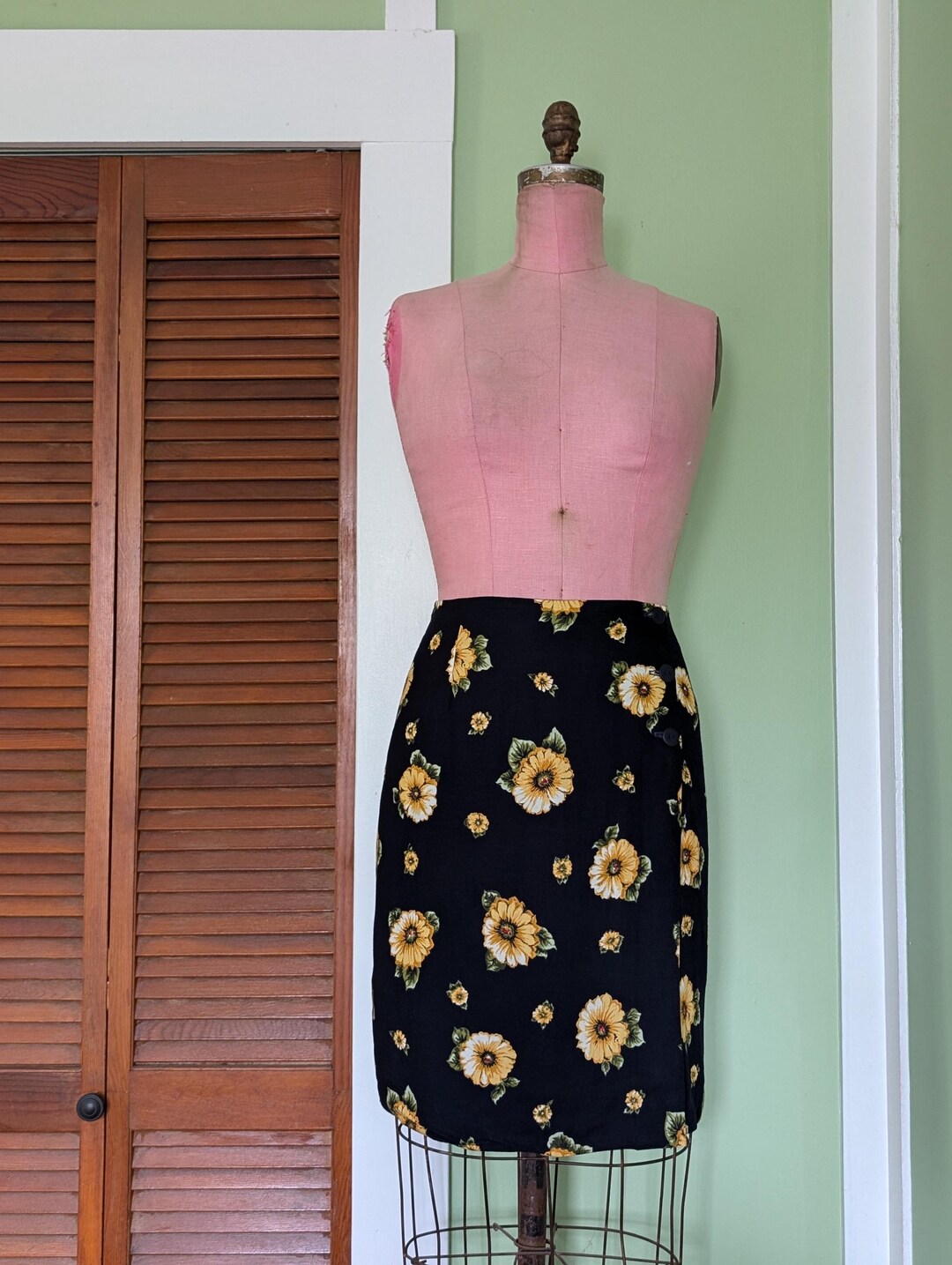 Vintage 1990s-y2k Navy and Yellow Daisy Skirt - Etsy