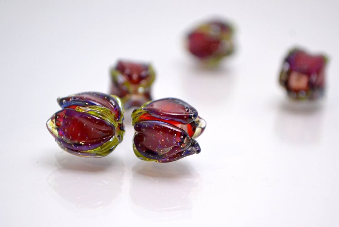 Red Rose Jewelry Art Glass Bead Handmade Floral Making Jewelry Set ...