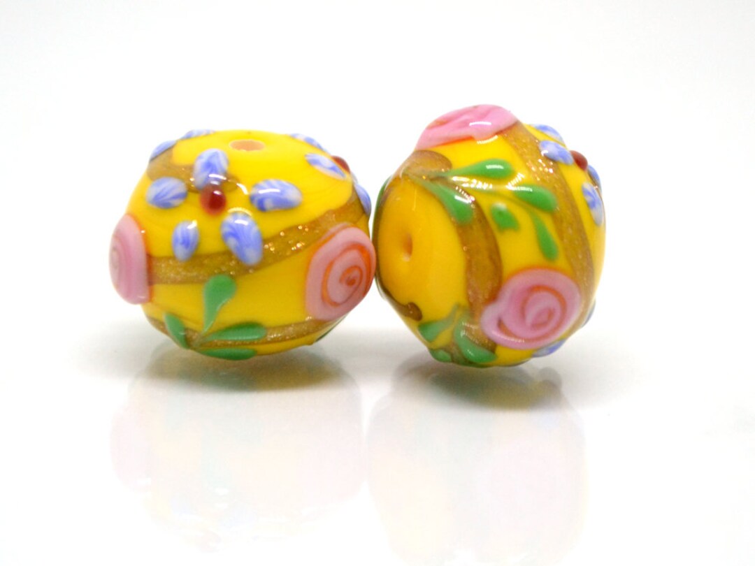 Sunny Yellow Glass Beads, Vintage Glass Beads, Venetian Glass, One of a ...