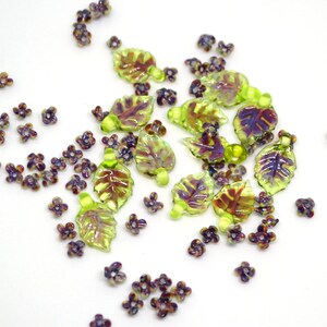 Leaf Flower Set Beads Lampwork Handmade Glass Leaves Small Flowers ...