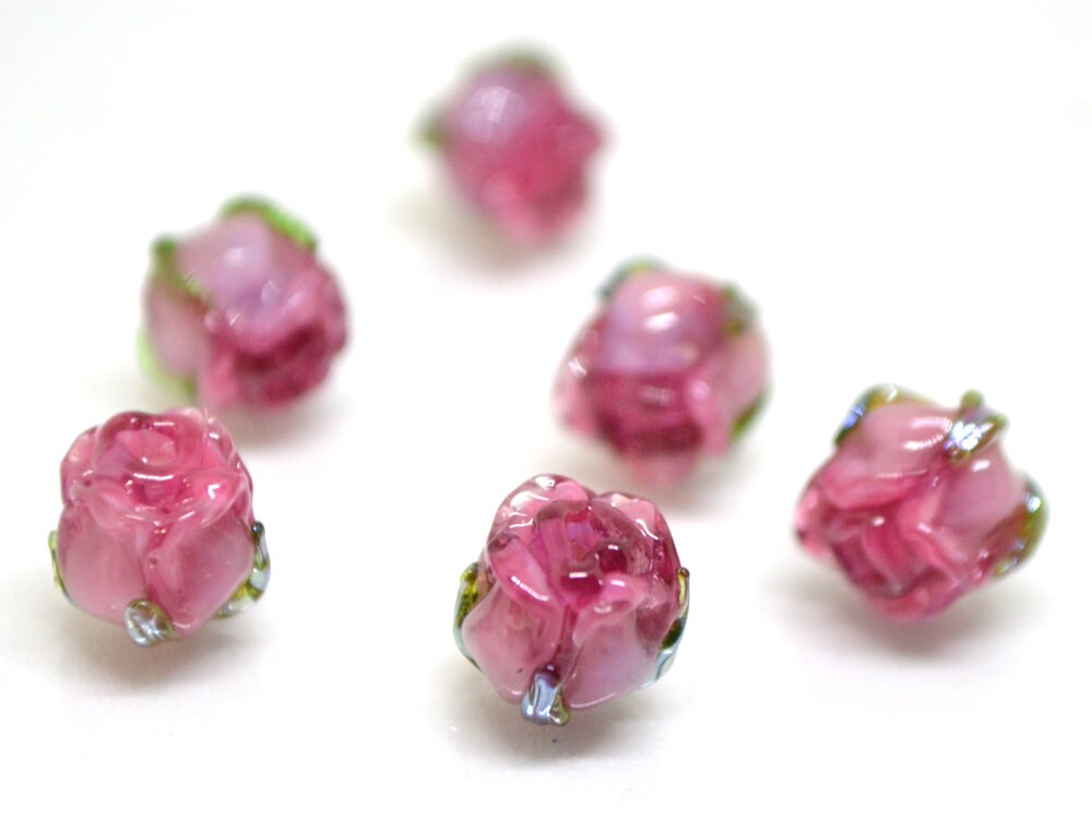 Pink Wine 8mm Rosebud Beads Pink Floral Lampwork Rose Beads - Etsy