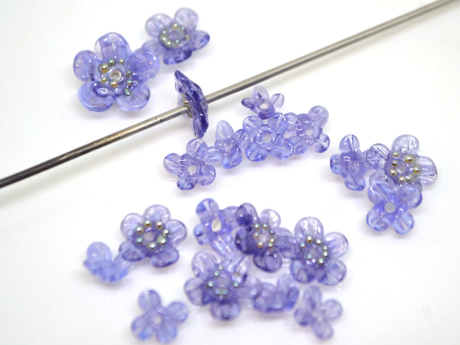 Purple Glass Beads Transparent Flower Beads Spring Flower - Etsy